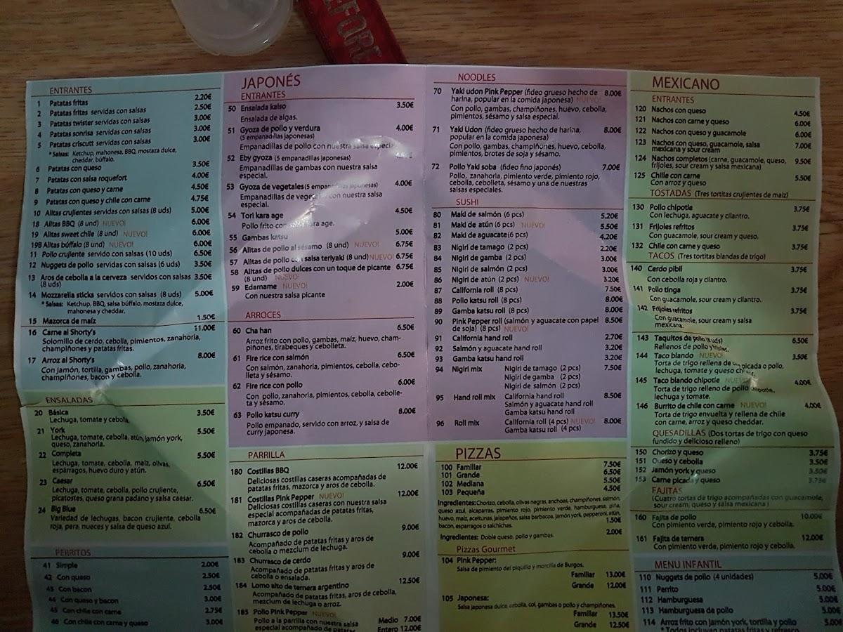 Menu at Pink Pepper restaurant, Rota, 20