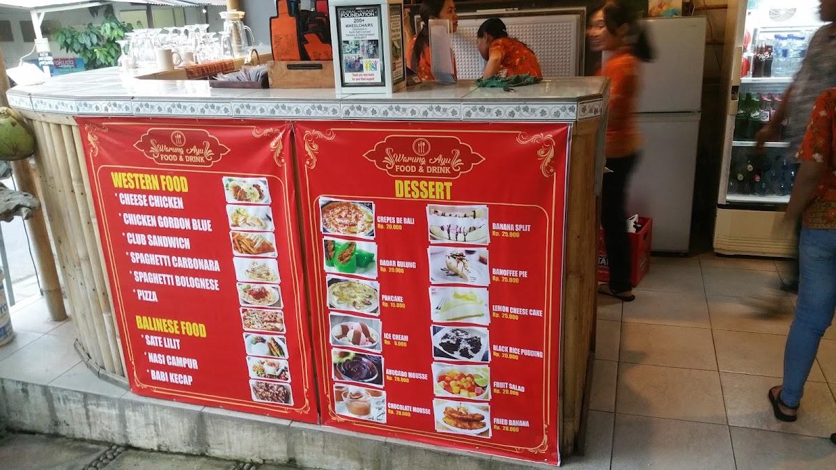 Menu at Warung Ayu Lovina Beach restaurant, Buleleng, Jin. Mawar