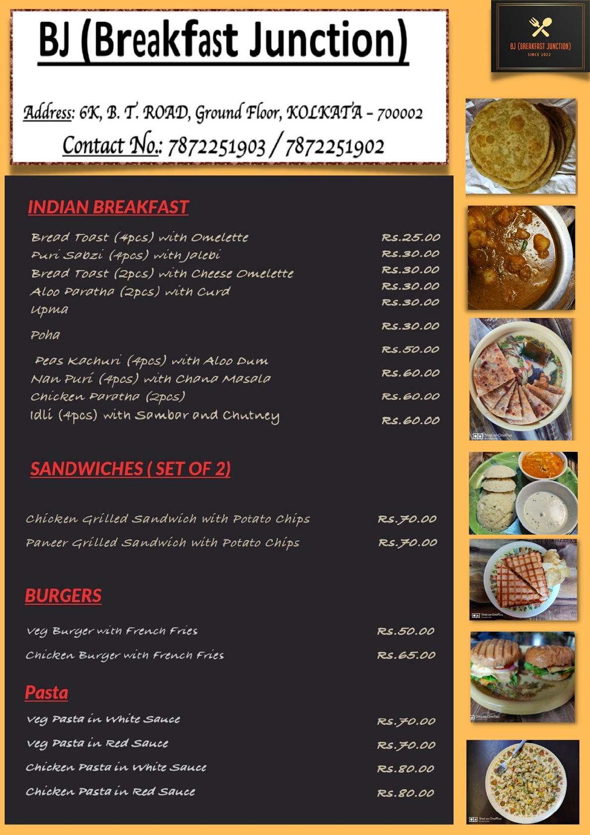 Menu at BJ (Breakfast Junction), Kolkata