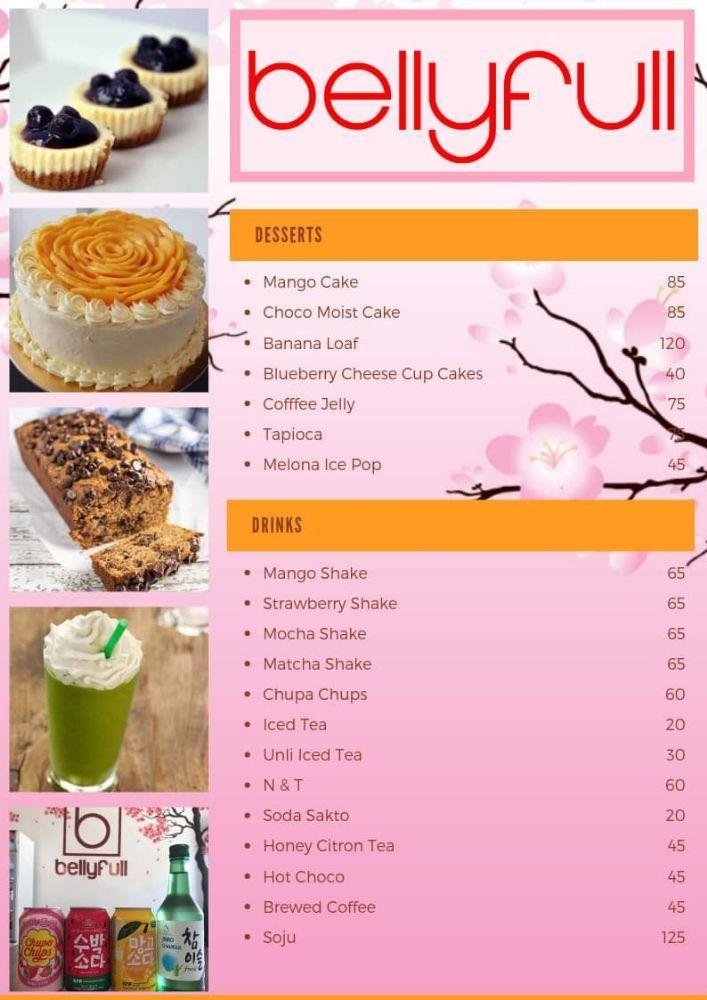 Menu at Bellyfull cafe, Valencia City