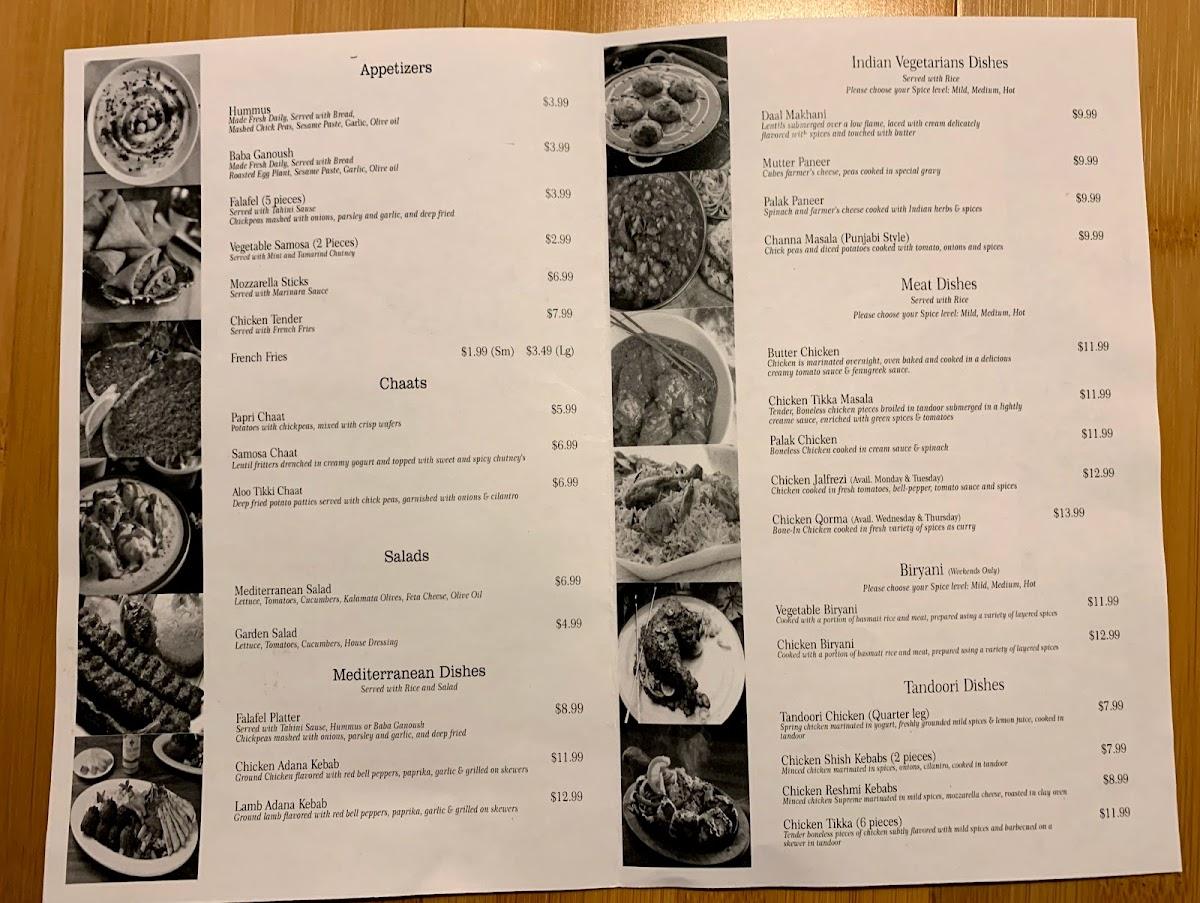 Menu at Bloom's Naan House restaurant, Bloomsburg
