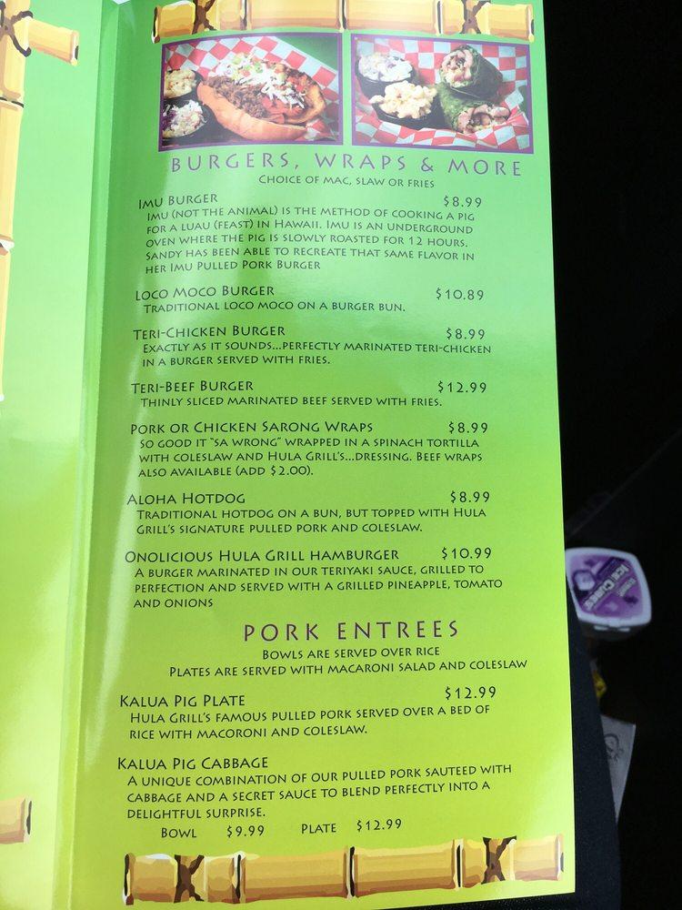 Menu at Hula Fire Grill restaurant, Williston