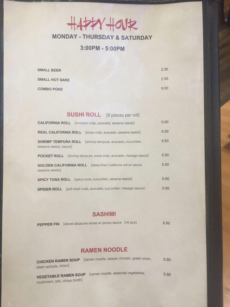 Menu at Oba Japanese Kitchen restaurant, Sacramento
