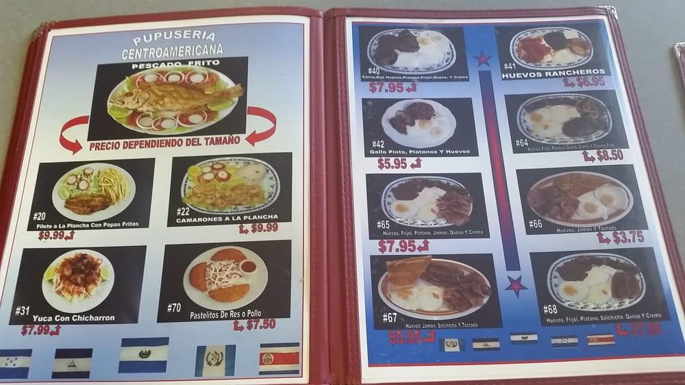 Menu at Pupuseria Centroamericana restaurant, Tampa