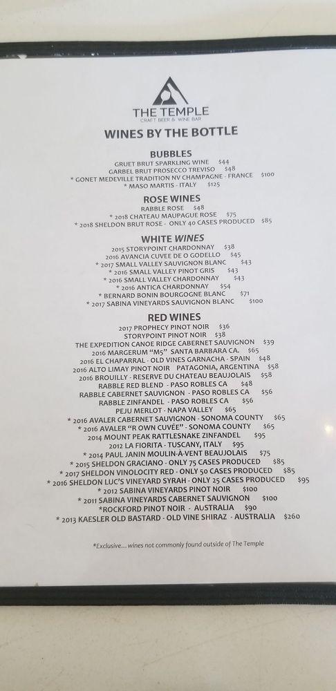 Menu at The Temple Bar, Hilo