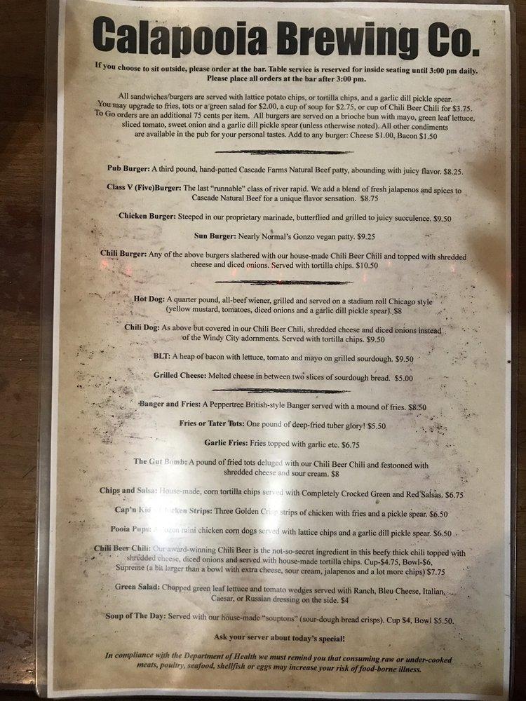Menu at Calapooia Brewing pub & bar, Albany