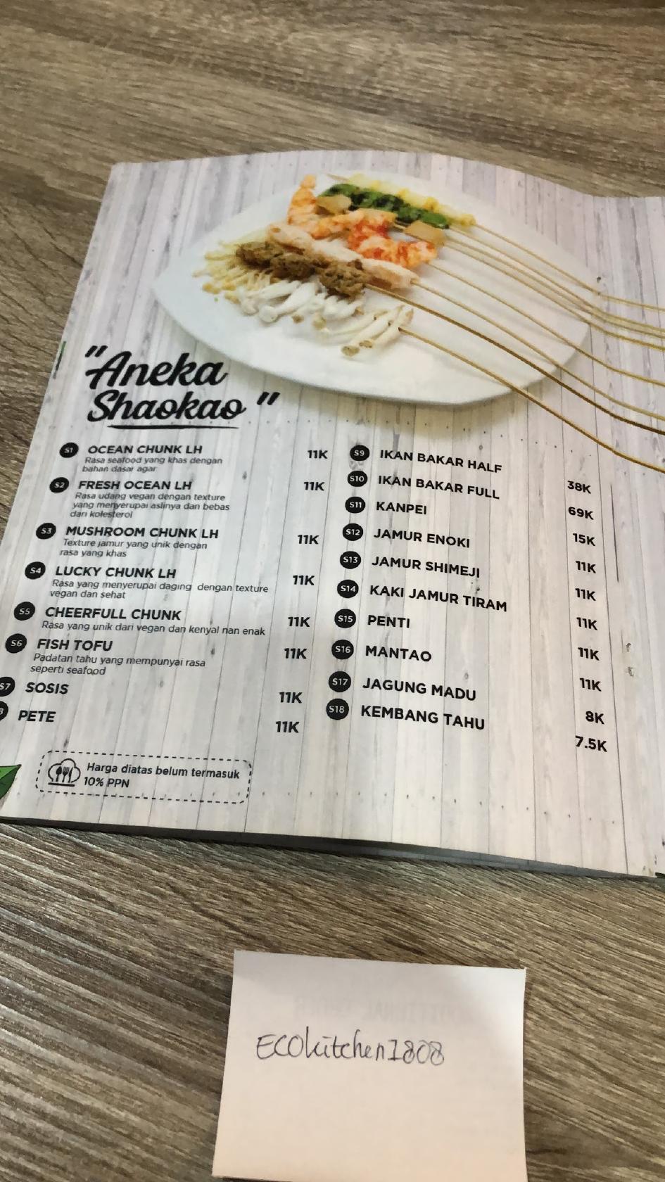Menu at Eco kitchen restaurant, West Jakarta