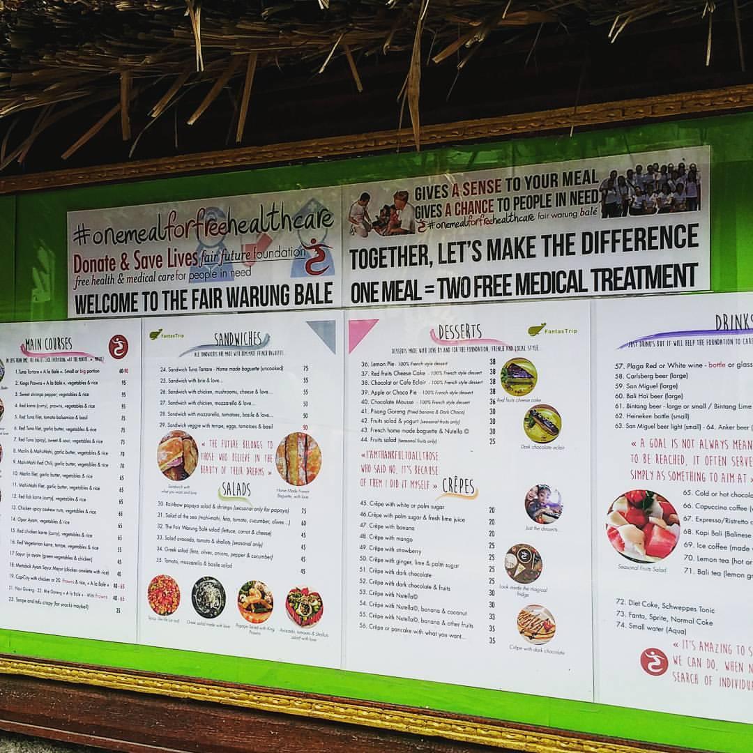 Menu at Fair Warung Bale restaurant, Ubud