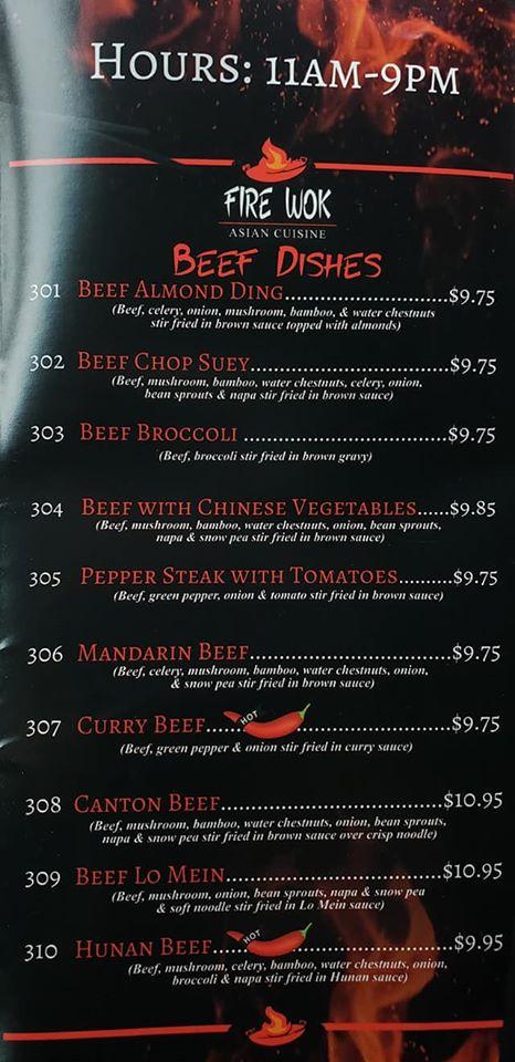 Menu at Fire Wok restaurant, Centralia