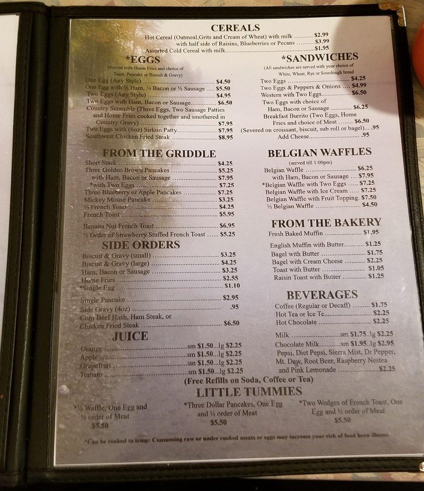 Menu at Georgie's Cafe, Cottonwood