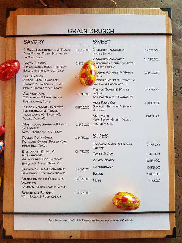 Menu at Grain Bar & Restaurant, Zürich, Zürichbergstrasse 71