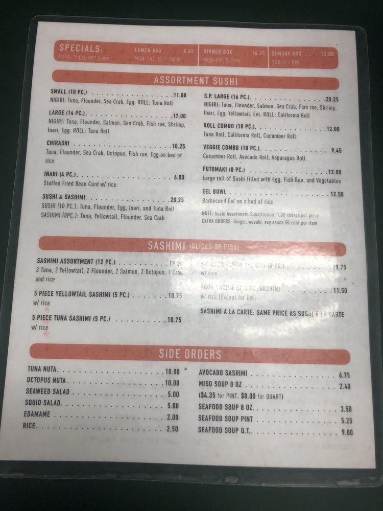 Menu at Kanpai Sushi restaurant, Bethesda