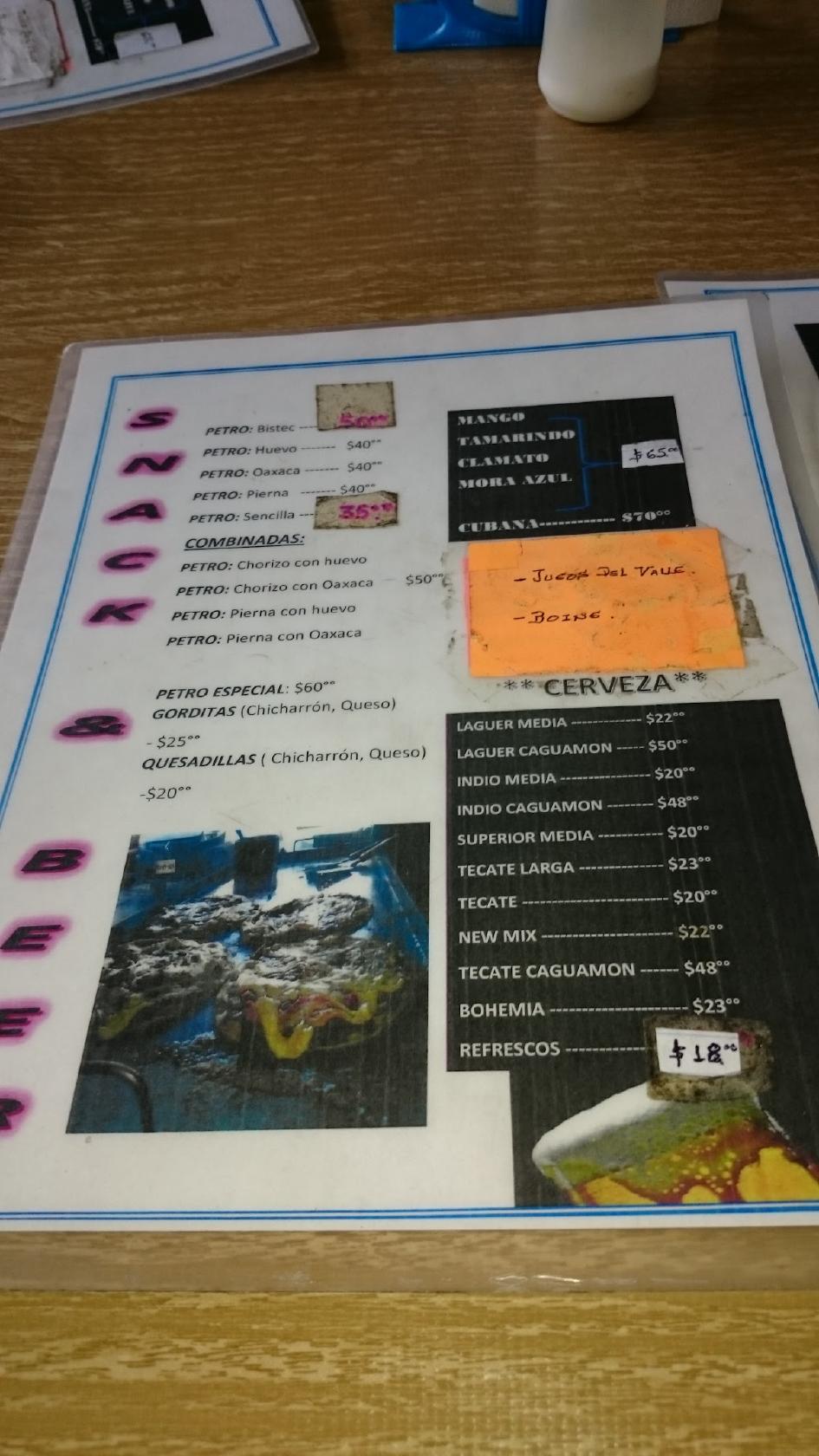 Menu at LAS ORIGINALES PETROLERAS restaurant, Ciudad López Mateos