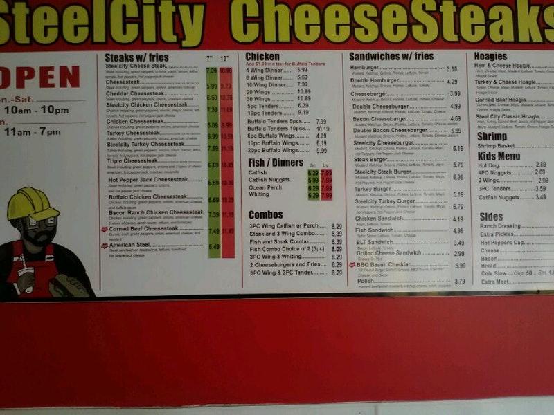 Menu at SteelCity CheeseSteaks restaurant, Gary