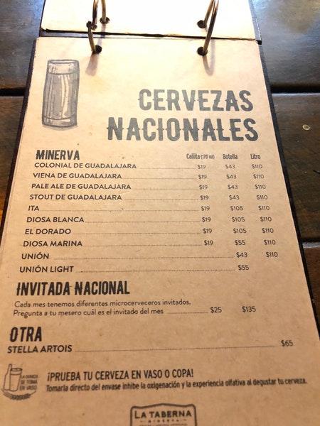 Menu at Minerva pub & bar, Zapopan