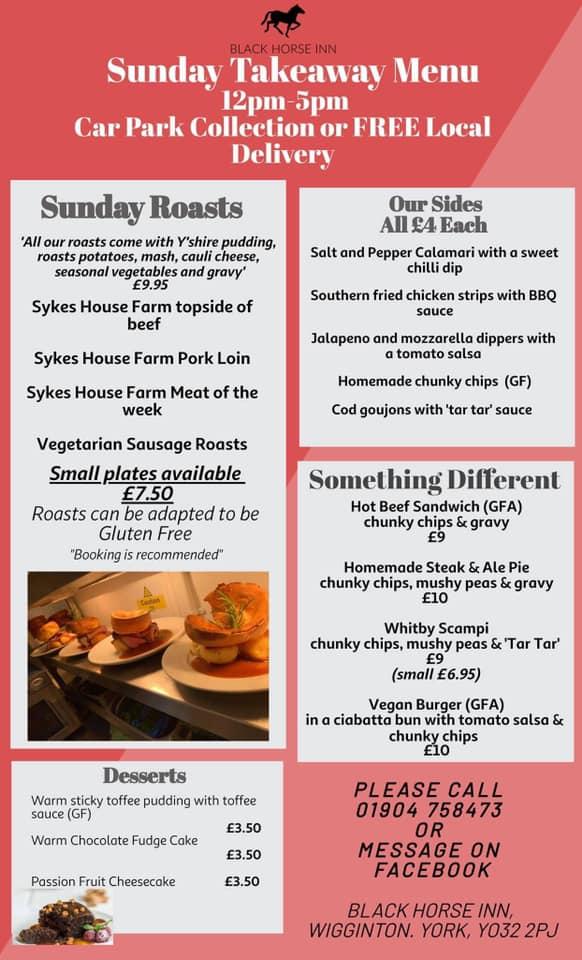 Menu at The Black Horse Inn pub & bar, Wigginton, 42-44 The Village