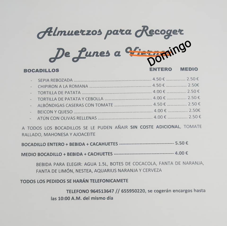 Menu at Bar Restaurant El Cantó, Les Alqueries