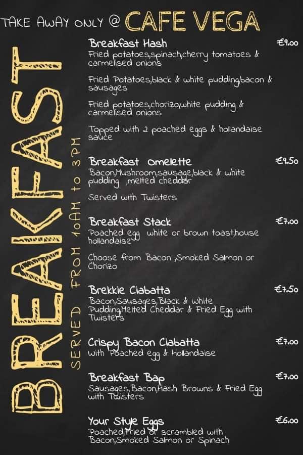 Menu at Cafe Vega, Cobh, 6 Casement Square