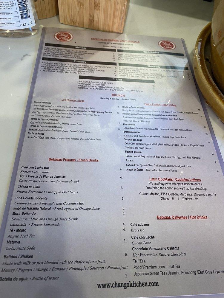 Menu at Chango Kitchen restaurant, Hoboken