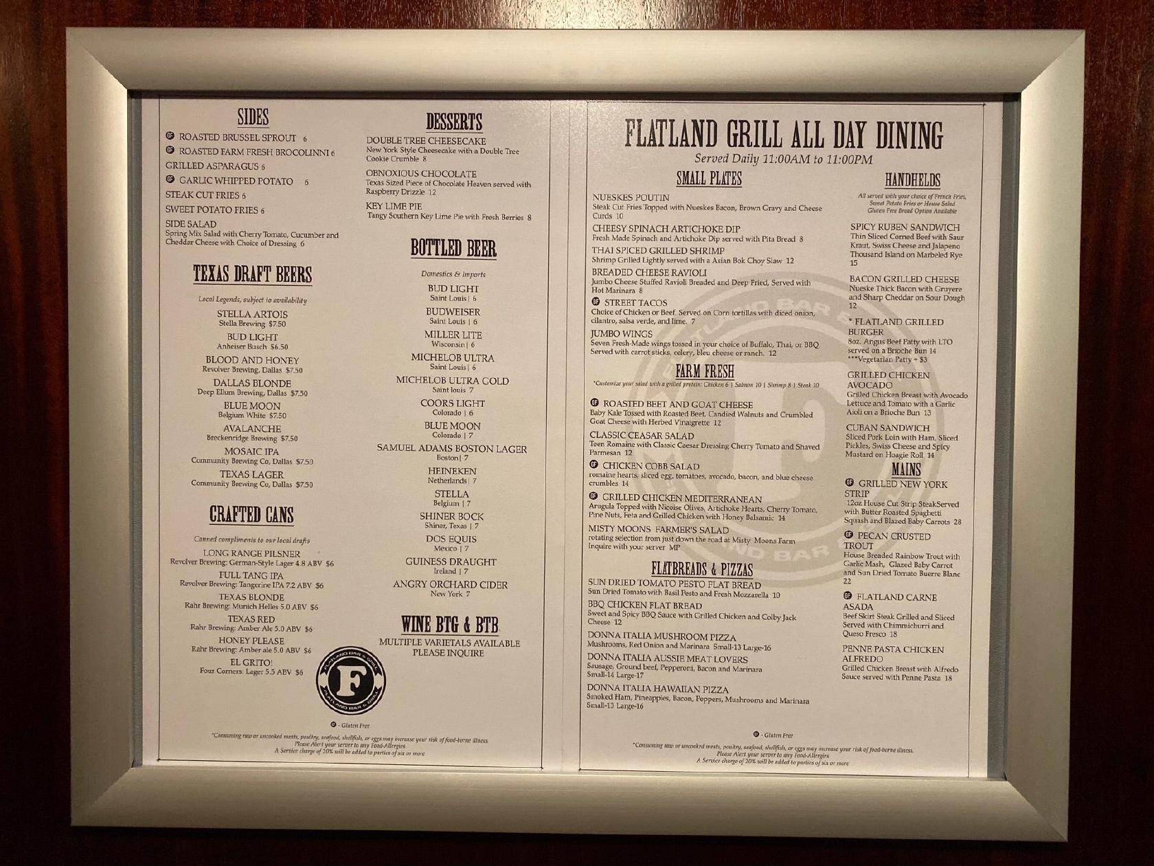 Menu at Flatland Grill pub & bar, Irving