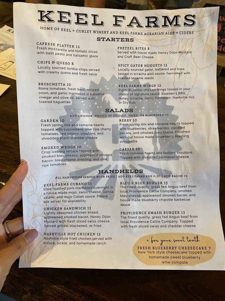 Menu at Keel and Curley Winery restaurant, Plant City