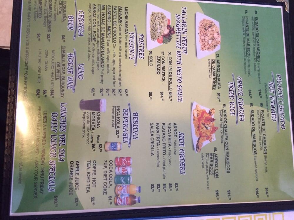 Menu at Lima Restaurant, Beaverton