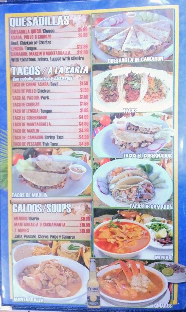 Menu at Mariscos Camacho restaurant, Upland