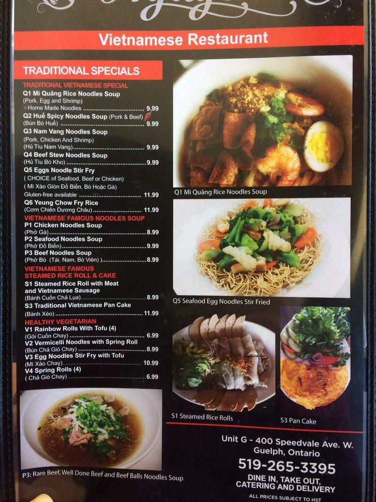Menu at Nguyen's Vietnamese restaurant, Guelph
