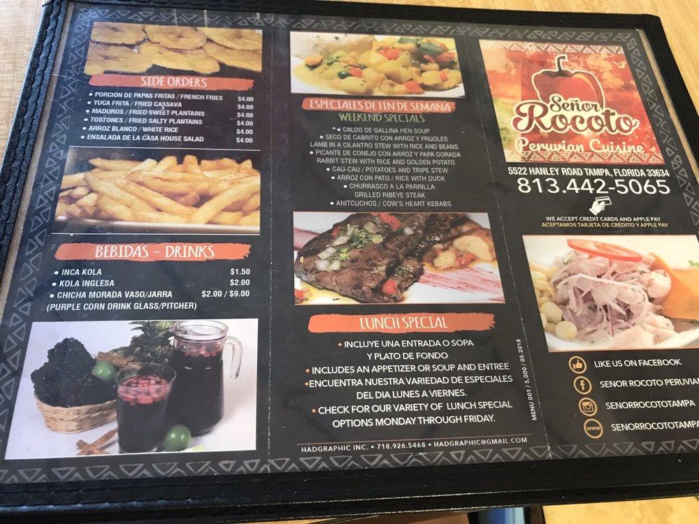 Menu at Señor Rocoto restaurant, Tampa