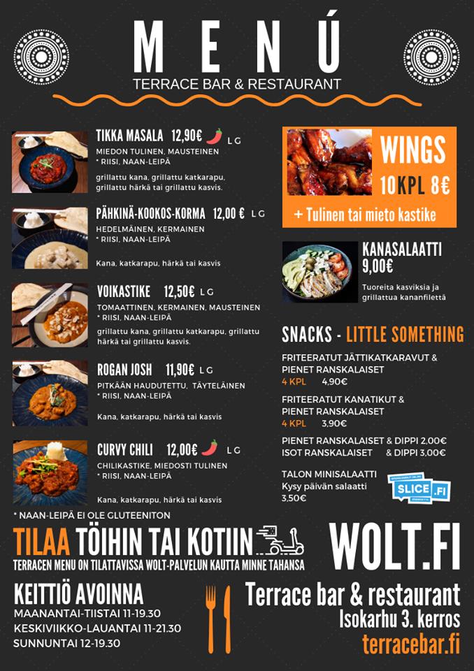 Menu at Terrace Bar & Restaurant, Pori, Yrjönkatu 13-15