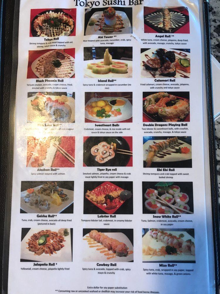 Menu at Tokyo restaurant, Carlsbad