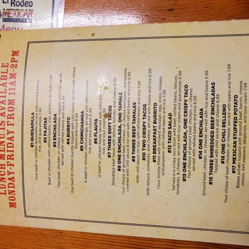 Menu at El Rodeo restaurant, Guthrie