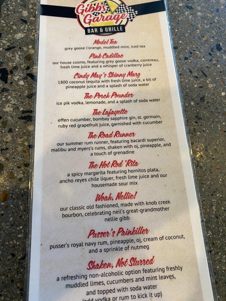 Menu at Gibb's Garage Bar and Grille, Portsmouth