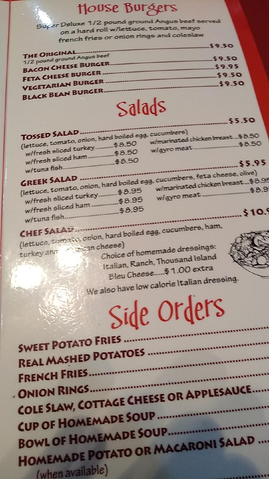 Menu at Greek House restaurant, Johnson City