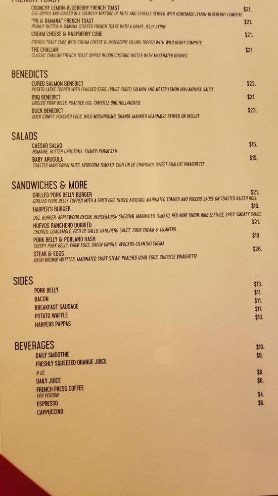 Menu at Harper's restaurant, Atlantic City