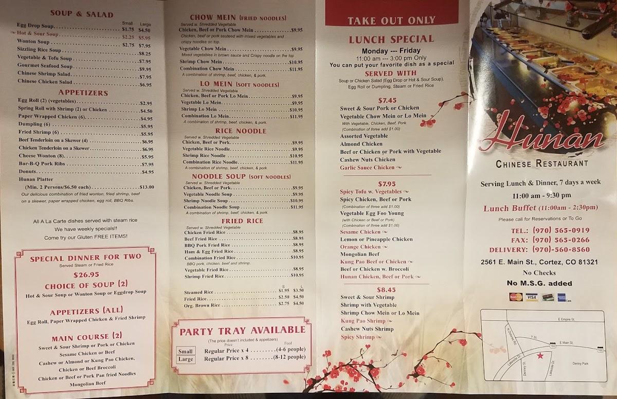 Menu at Hunan Chinese Restaurant, Cortez