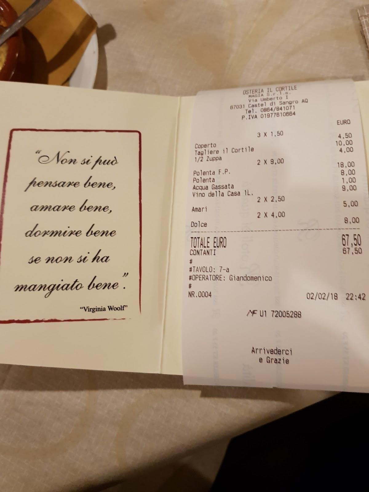 Menu da Osteria Il Cortile ristorante, Castel di Sangro