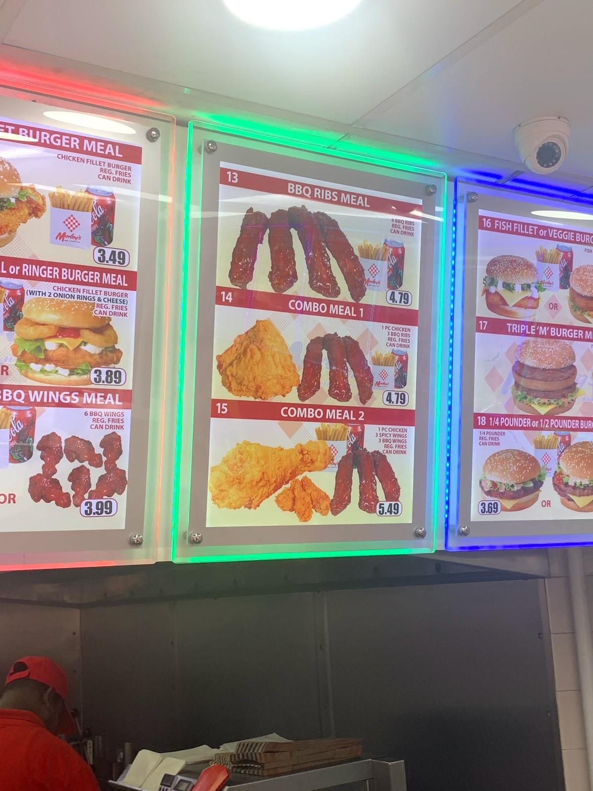 Menu at Morley's Lee fast food, London, 9 Burnt Ash Hill