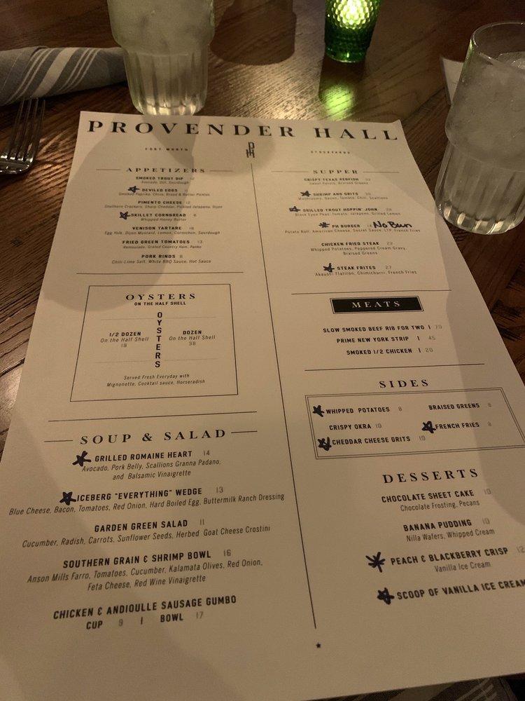 Menu at Provender Hall restaurant, Fort Worth