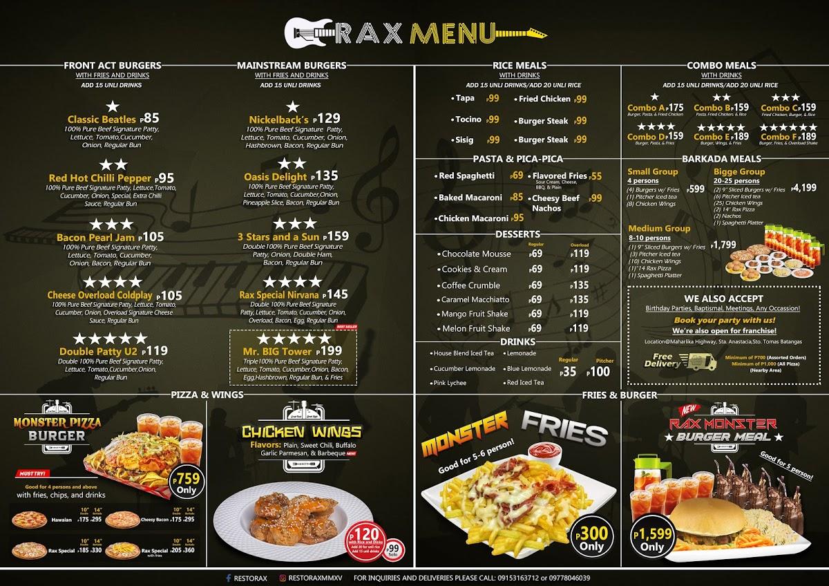 Menu at Resto-Rax Calamba Branch restaurant, Calamba