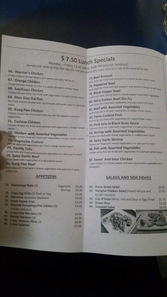 Menu at Song's Restaurant, Taos