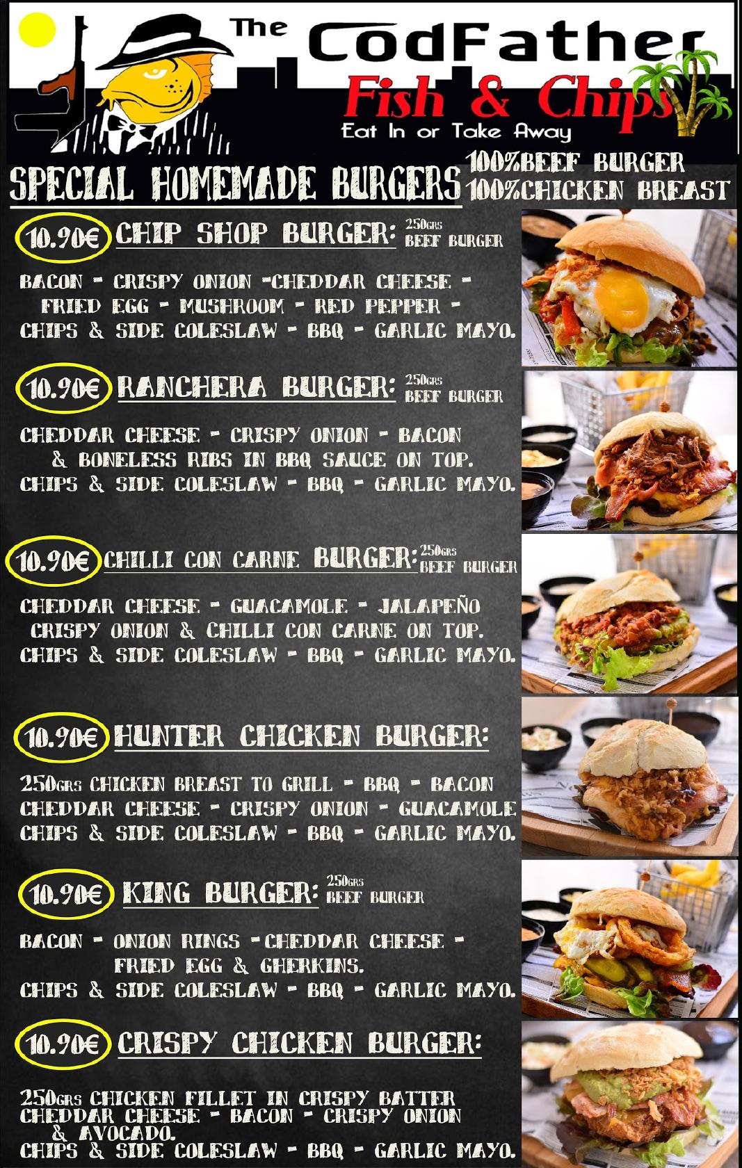 Menu at The Codfather fish & chips Lanzarote restaurant, Tías
