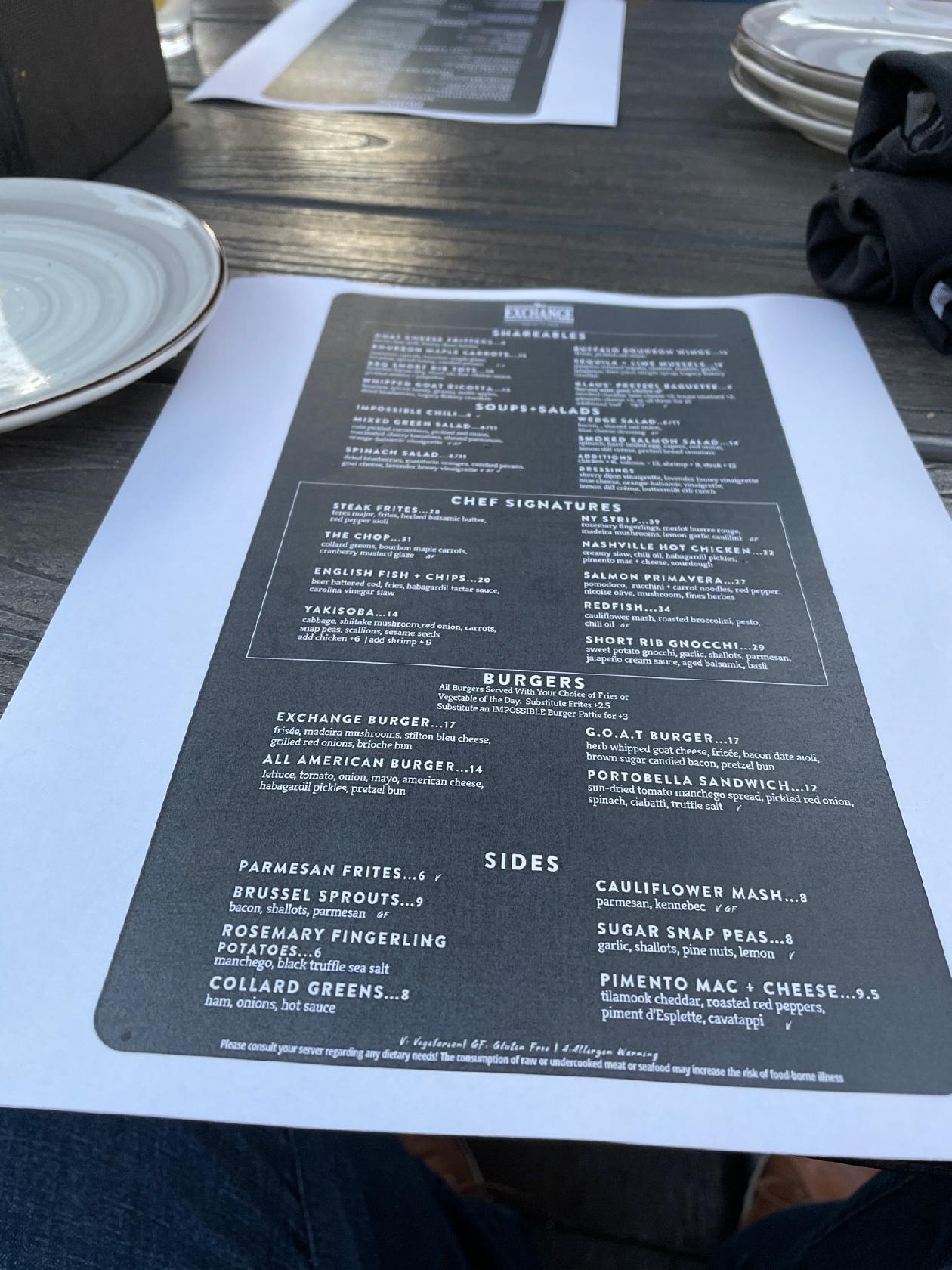 Menu at The Exchange Pub + Kitchen, New Albany