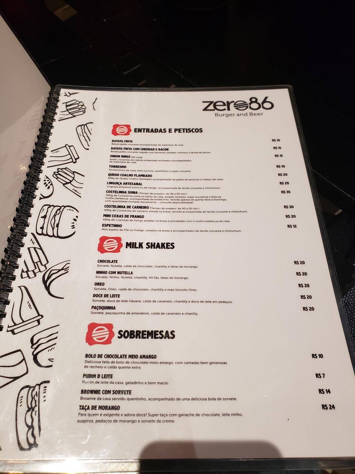 Menu at Villa Zero 86 restaurant, Teresina