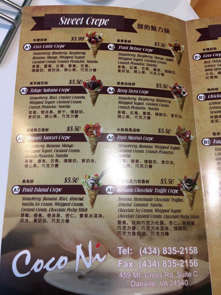 Menu at Coco Ni Inc. restaurant, Danville