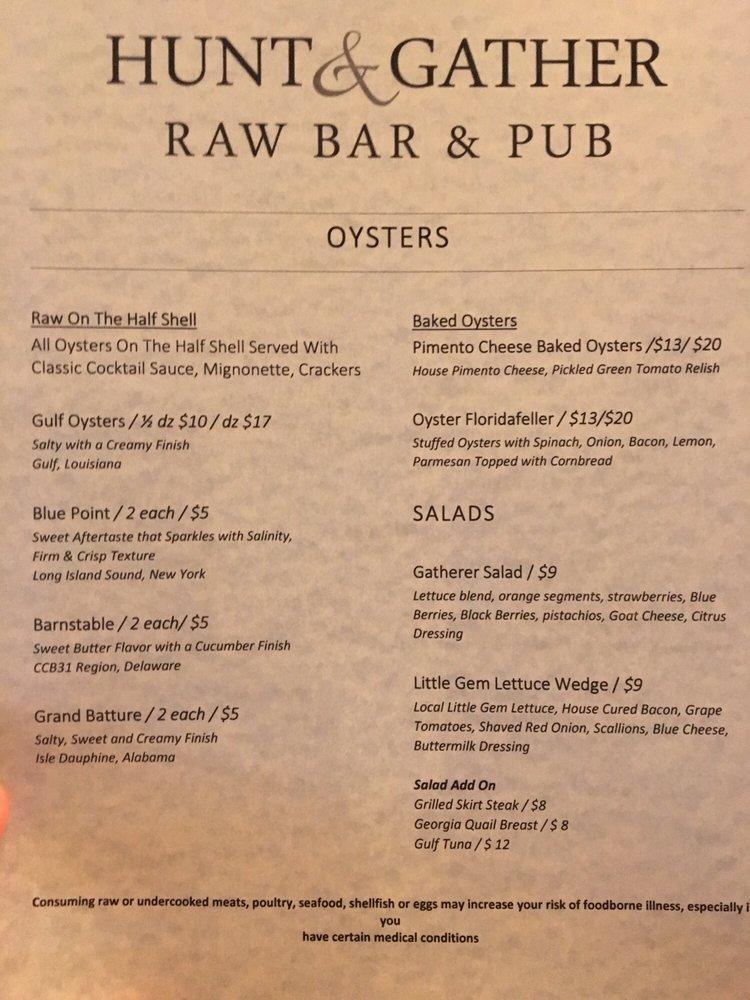 Menu at Hunt & Gather Raw Bar & Pub, Panama City Beach