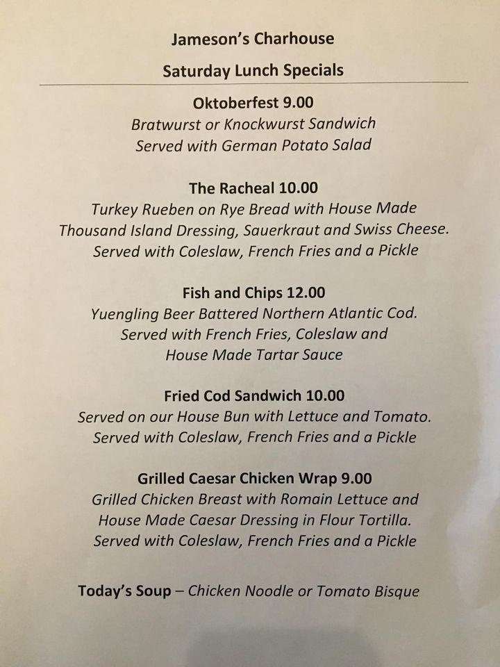 Menu at Jameson's Charhouse steakhouse, Bluffton