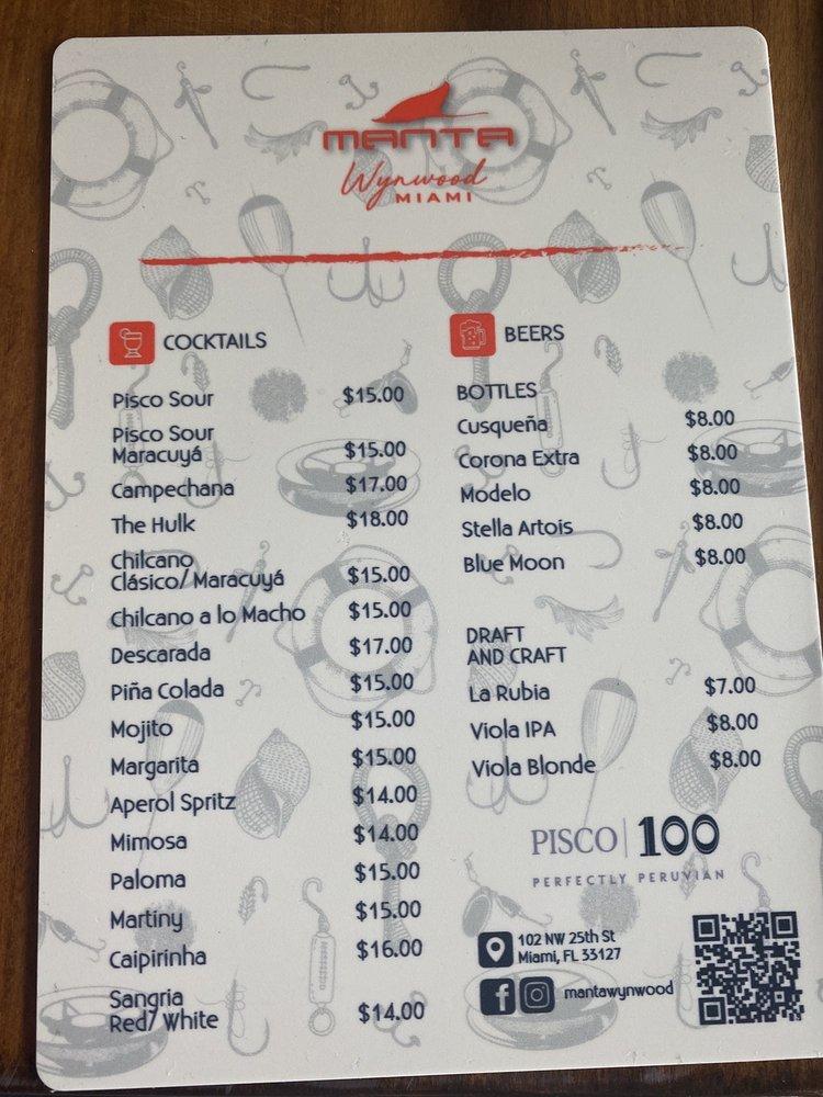 Menu at Manta Wynwood restaurant, Miami