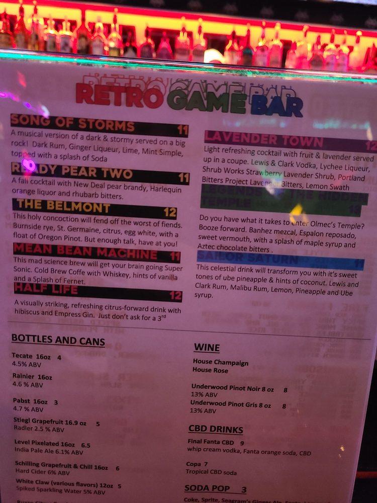 Menu at Retro Game Bar, Portland
