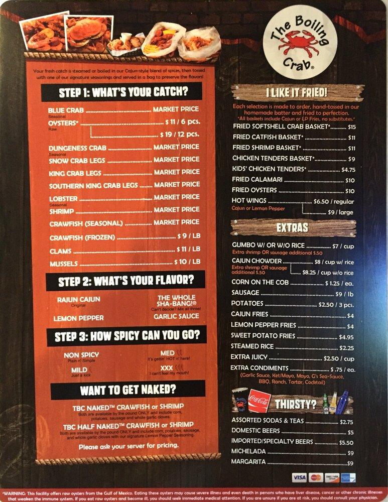 Menu at The Boiling Crab restaurant, San Jose, 71 Curtner Ave Suite 20